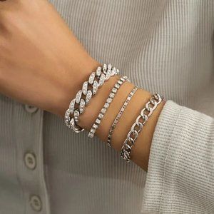 Free People | Jewelry | Miami Silver Layered Bracelets Link | Poshmark